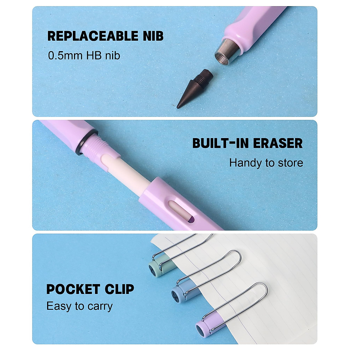 Frutasky 12 Colors Forever Pencil with Erase - Long Lasting Writing Infinity Pencil with Extra 12 Replaceable Heads, Never Sharpen Everlasting Inkless Pencil for Sketch, Drawing, School Supplies