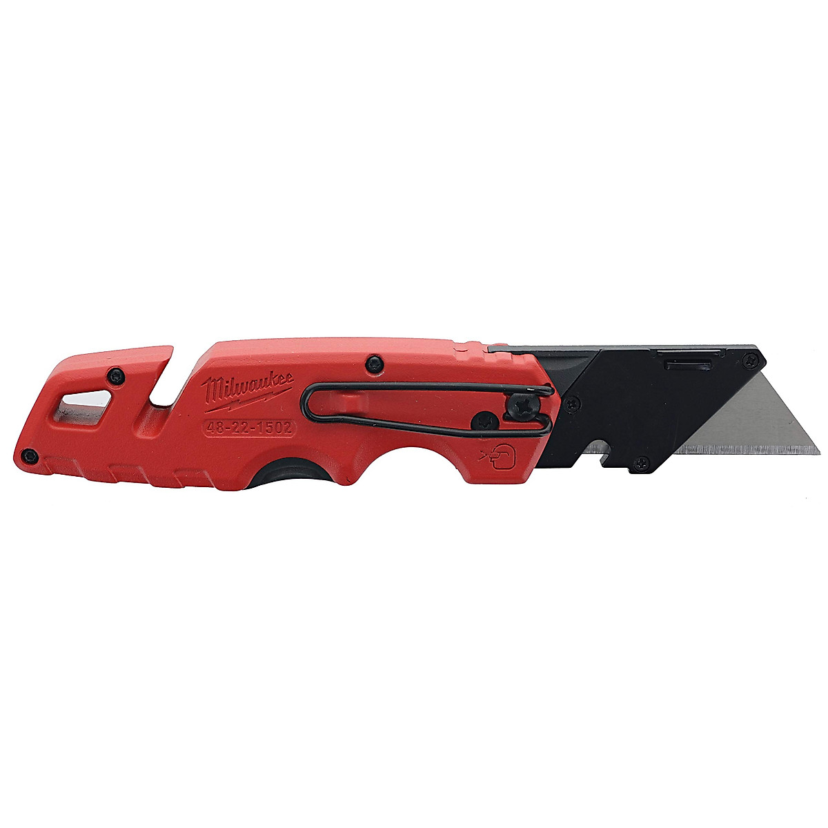 Milwaukee 48-22-1502 Fastback Folding Utility Knife with 5 Blade Storage, Wire Stripping Compartment, and Gut Hook