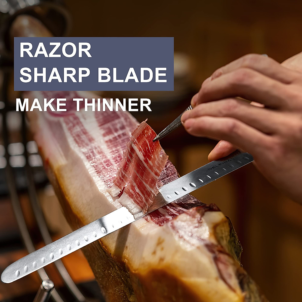 DELFINA 12 Inch Brisket Slicing Knife W/Sheath & SoftGrip Handle, Ultra Sharp Premium Carving Slicing Knife For Meat Cutting, Great for Slicing Roasts, Meats, Fruits and Vegetables