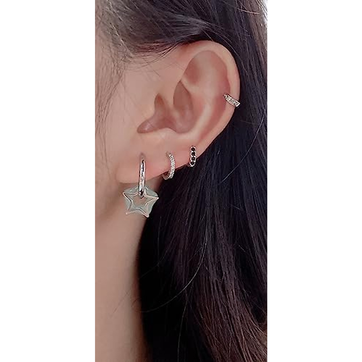 Star Green Jade Flower Cuff Small Hoop Earrings for Women Girls Cute Unique Tiny Huggie Hoops With Star Charm Hypoallergenic Fashion Y2K Jewerly Gifts Daughter Birthday Christmas