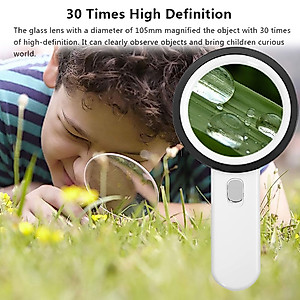 Magnifying Glass with Light, 30X Illuminated Large Magnifier Handheld 12 LED Lighted Magnifying Glass for Seniors Reading, Soldering, Coins, Jewelry, Macular Degeneration(Silver Button)
