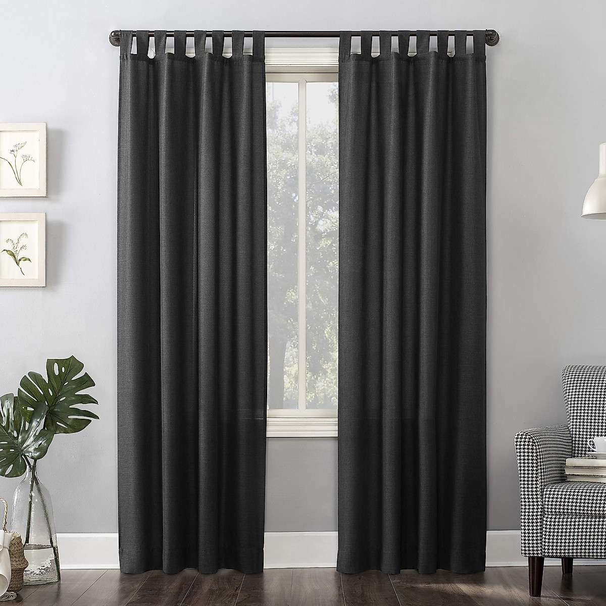 No. 918 Trevor Heathered Texture Semi-Sheer Tab Top Curtain Panel Pair, 40" x 84", Coal