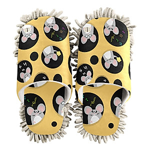 FLildon Microfiber Cleaning Slippers Cute Cake Mouse Washable Mop Shoes Slipper for Men/Women House Floor Dust Cleaner, Size L