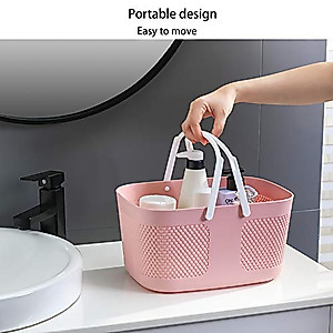 Shower Caddy Basket, Portable Large Capacity Thickened Plastic Organizer Storage Tote with Handles Drainage Toiletry Bag Bin for Bathroom, College Dorm Room Essentials, Kitchen, Camp, Gym - Pink