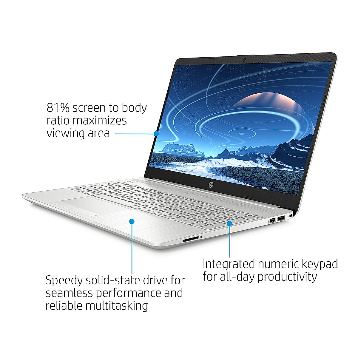 HP 15 Laptop (Latest Model), 15.6” Full HD Display, Intel Core i5-1135G7 (Beat i7-1065G7), 12GB RAM, 512GB SSD, Intel Iris X Graphics, Webcam, HDMI, Wi-Fi, Bluetooth, Windows 10 Home, Silver + Nly MP