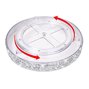 Sugarchef Clear Lazy Susan Turntable Display Tray with Rhinestone Non-Skid Kitchen Storage Spice Rack Organizer for Condiments Countertop Bathroom Organization,2 Pack
