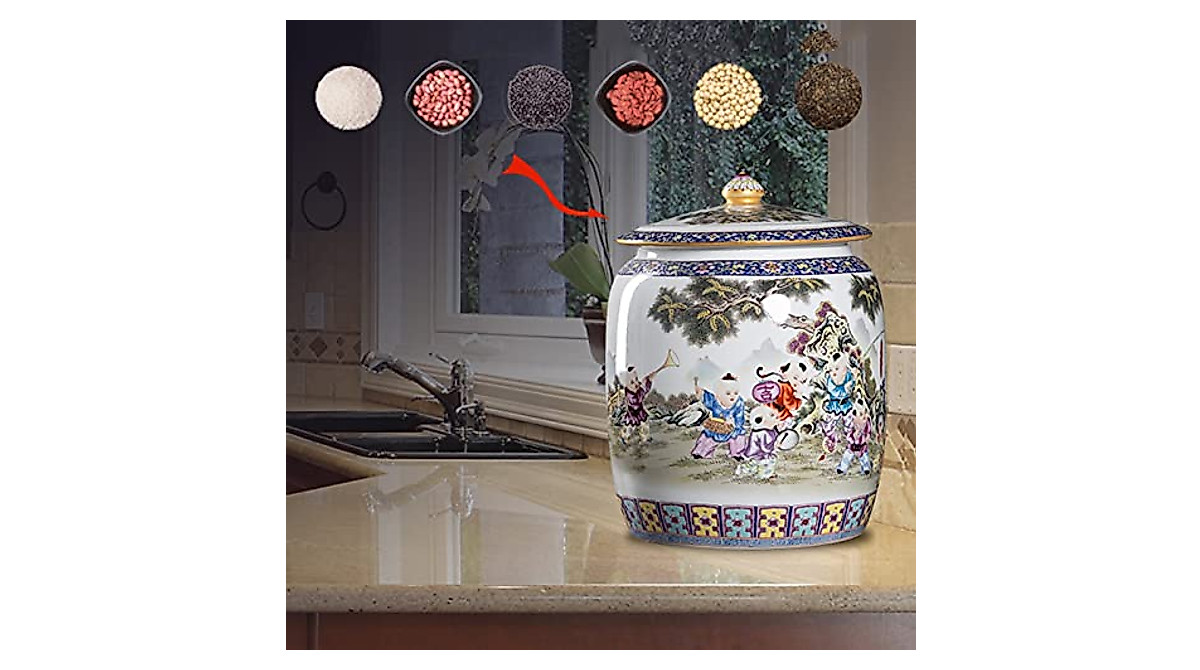 Chinese Style Food Dispenser - Elegant 22L Ceramic Grain Storage