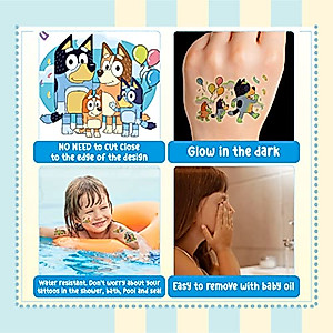 Blue Dog Tattoo Stickers 8 Sheets, Birthday Party Supplies, Glow in The Dark/Luminous Temporary Tattoos Sticker & Decoration for Kids Girls Boys, Themed Parties Favors Gift & Decorations