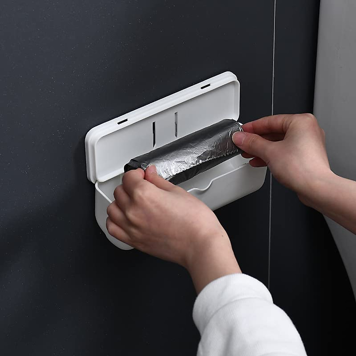 KinAndKen Wall Mounted Trash Bags Holder Storage Box Multi-Purpose Garbage Bag Dispenser Storage Box for Bathroom Kitchen