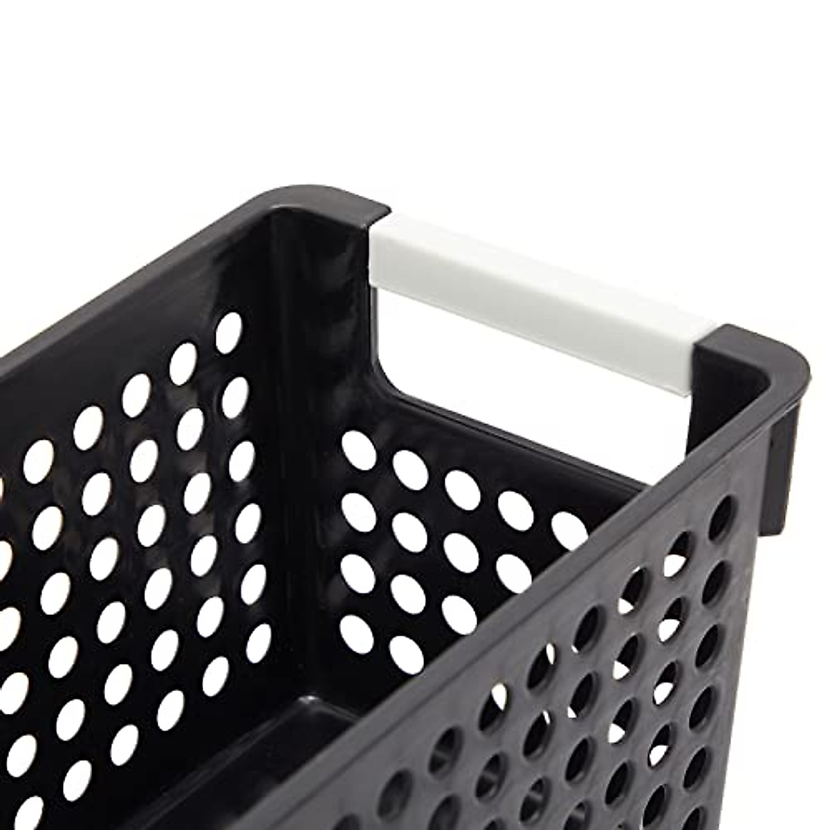Farmlyn Creek Black Plastic Baskets with Handles for Bathroom, Laundry Room, Closet Organization (4 Pack)