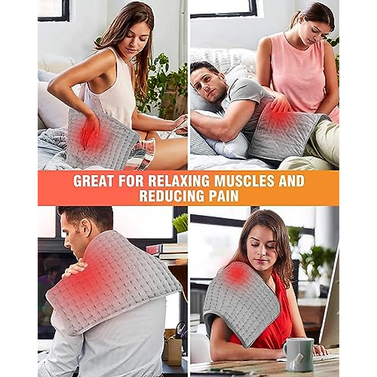 Electric Heating Pad (12 × 24"), Heating Pad for Back Pain Relief & Cramps, Auto Shut Off Heating Pad for Neck Shoulders Stomach Knees Legs with Heat Settings, Heat Pad Gift for Women Mom Girlfriend