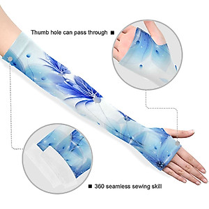 Dussdil Blue Lilies Butterflies Gardening Arm Sleeves Floral Leaves Farm UV Sun Protection Cooling Arm Sleeves for Garden Farm Women Men with Thumb Hole