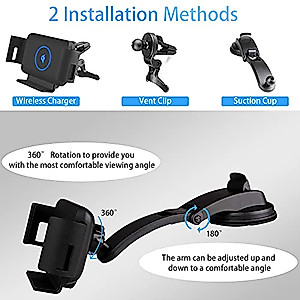 Wireless Car Charger Mount Compatible for Samsung Galaxy S23 Ultra/Z Fold 4/Z Fold 3/S22 Ultra/S21,10W Car Phone Holder for iPhone 14 Pro Max 13 12 11 Series, Auto Clamp Air Vent Galaxy Fold Car Mount