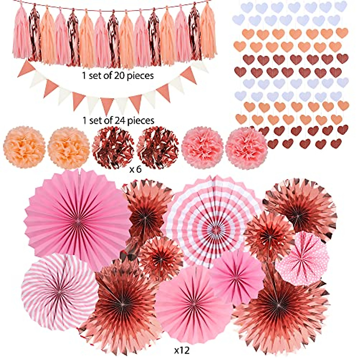 71pcs Valentines Day Rose Gold Pink Hanging Paper Fans Decorations - Wedding Bachelorette Party Barbecue Birthday Party Holidays Picnic Circus New Years Day Party Photo Booth Backdrops Decorations