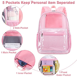 BTOOP Clear Backpack for School Kids Girls with Clear Lunch Box Large See Through Book Bags Heavy Duty Transparent Plastic Backpacks for Teens Women Work Stadium