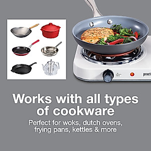 Proctor Silex Electric Stove, Double Burner Cooktop, Compact and Portable, Adjustable Temperature Double Hot Plate, 1700 Watts, White & Stainless (34116)