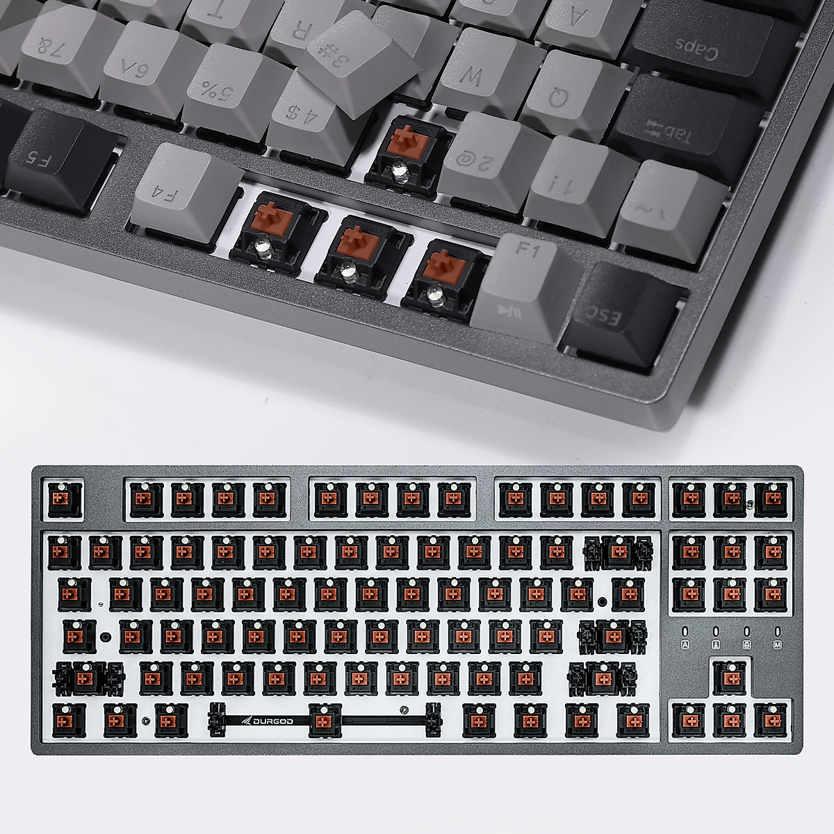 DURGOD K320 Corona White Backlit TKL Mechanical Keyboard | 87 Keys Tenkeyless | USB C Wired | Doubleshot PBT Keycaps | Programmable Keys | NKRO Rollover | Windows & Mac (Corona, Cherry Brown)