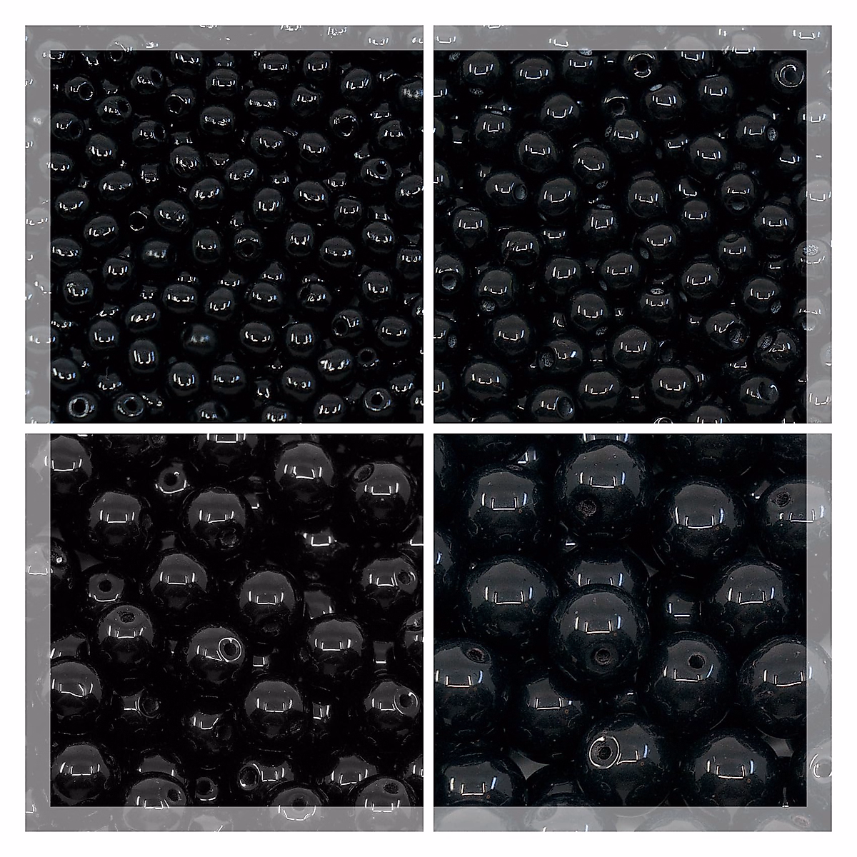 275 pcs Set of Czech Round Glass Beads, Jet Black - 3mm (100pcs), 4mm (100pcs), 6mm (50pcs), 8mm (25pcs) kit for Jewelry Making