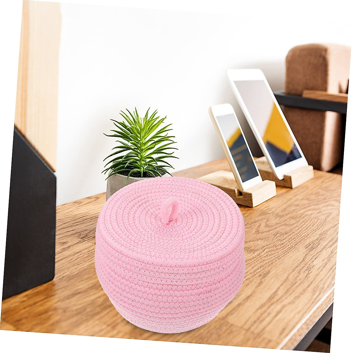 JOINPAYA 1pc cotton rope storage basket Woven Containers Round Organizer Basket Cotton Rope Bin Cotton Rope Basket With Lid Little Organizer Small Basket Multifunction dirty laundry basket