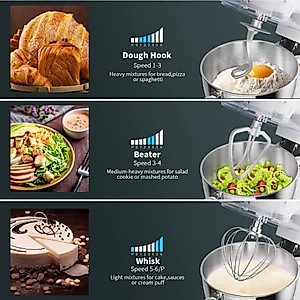 Stand Mixer, 8.5Qt Tilt-Head Food Mixer 660W 6+P Speed Kitchen Mixers Cwiim, with Dough Hook, Flat Beater, Whisk, Splash Guard, for Baking Bread Cake Cookie Pizza Salad Egg (White)
