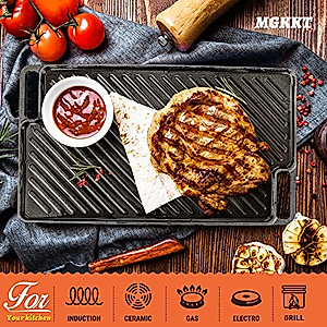 1-Piece 16.50 Inch Cast Iron Griddle Plate | Reversible Pre-Seasoned Cast Iron Grill Pan for Gas Stovetop | Double Sided Used on Open Fire & in Oven | Pre-Coated With Oil