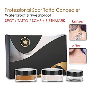 Waterproof Tattoo Cover-Up Makeup Set, Tattoo Skin Cover Concealer Cream for Dark Spots, Scars, Vitiligo, And More - Tattoo Cover-Up Makeup - Use on Body, For Legs