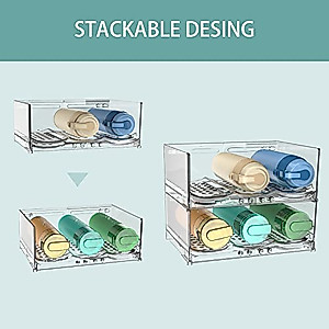 Plastic Water Bottle Organizer Rack, Expandable & Stackable Bin Holder for Insulated Tumbler Sports Flask Bottles Kids Water Bottle Travel Mug for Kitchen Cabinets Countertop Holds 12 Bottles, 2-Tier