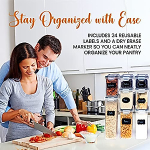 Cheer Collection Set of 14 Airtight Food Storage Containers, Pantry Organization and Storage Container Set, Kitchen Containers with Lids for Dry Foods, Flour and Sugar, Dry Erase Marker and Labels