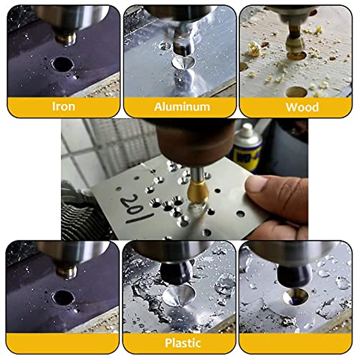 Hotiko 4pcs Countersink Chamfer Hole Drill Bit for Metal Wood Aluminum Iron Plastic Plate-90 Degree Titanium HSS 4241