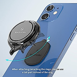 Sinjimoru Detachable Metal Phone Ring Holder Finger Kickstand, 360 Degree Rotation Available Phone Holder for Hand & Phone Grip Stand for iPhone & Galaxy. Sinji Mount Ringo Metallic Black