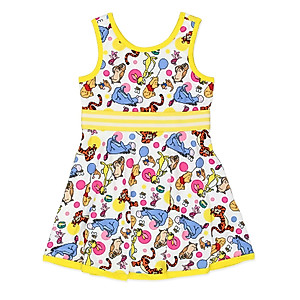 Winnie The Pooh Baby Toddler Girls Fit and Flare Ultra Soft Dress (18 Months, White/Yellow)