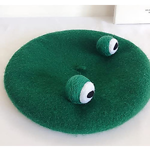 Kawaii Funny Frog Berets Hat Christmas Green Cap Winter Warm Women Girls Gift French Style (kawaii green frog)
