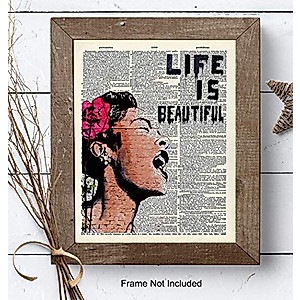 Banksy Wall Art - Upcycled Dictionary Graffiti Art Print, Billie Holiday 8x10 Street Art Poster, Home Decor - Urban Wall Art Print and Room Decorations - Makes a Great Gift - 8x10 Photo Unframed