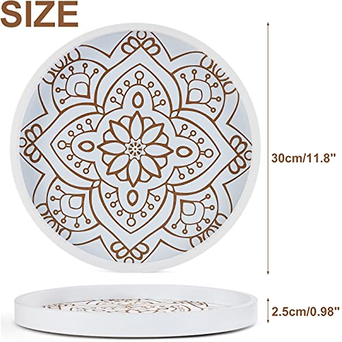 SimpleArt Wooden Serving Tray Round, Rustic Coffee Table Tray Farmhouse Tray Decor for Centerpiece Table Decorations,Kitchen Table Decor, Boho Ottoman Tray for Home White