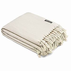 Vera Wang - Throw Blanket, Luxury Cotton Bedding, Lightweight Home Decor for All Seasons (Twill Fringe Natural Beige, Throw) 50" x 60"