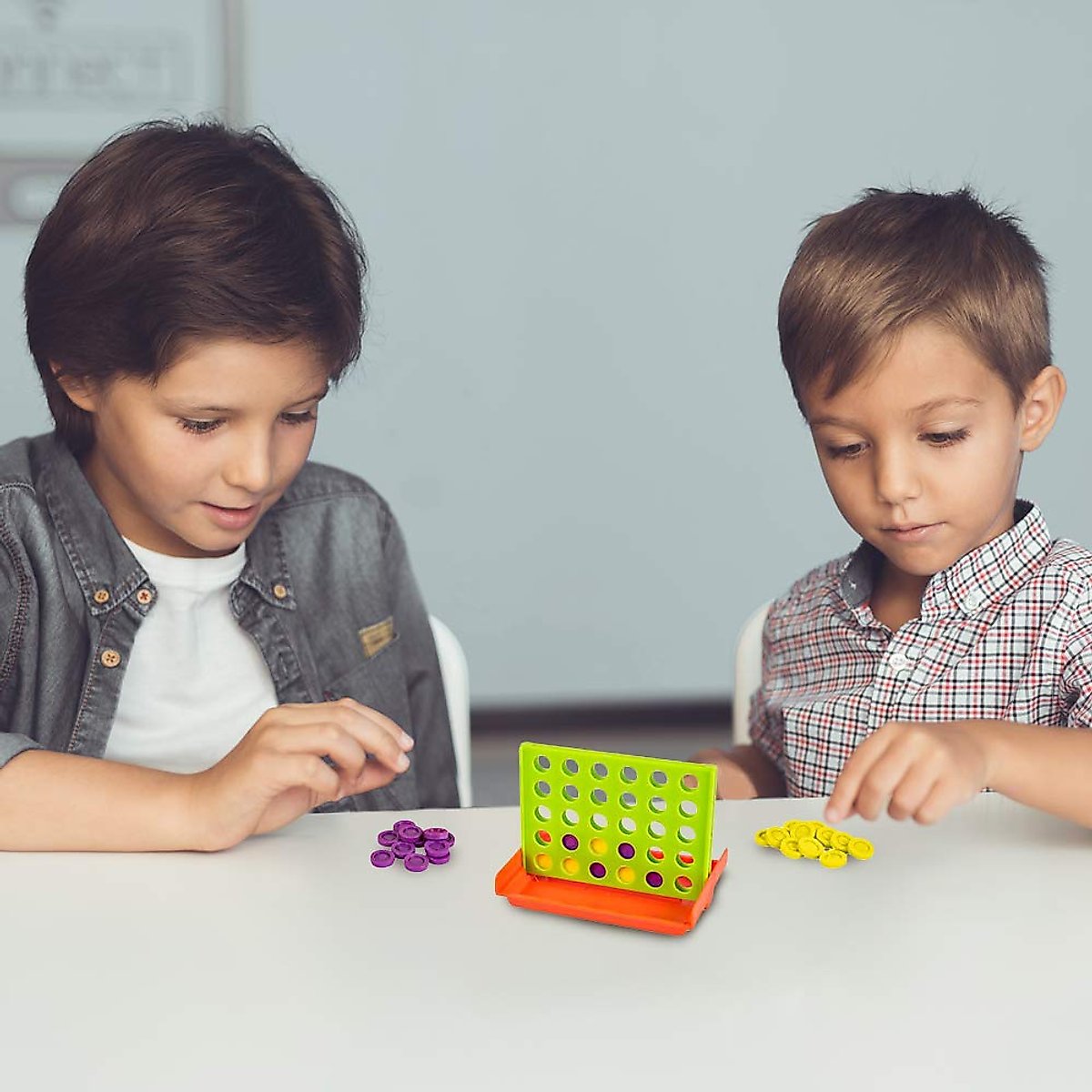 Gamie Four in a Row Game, Set of 4, Line Up Four Pegs in a Row Games with Foldable Board & 30 Pieces Each, Fun Indoor Game Night Games for Kids, Educational Learning Game for Children