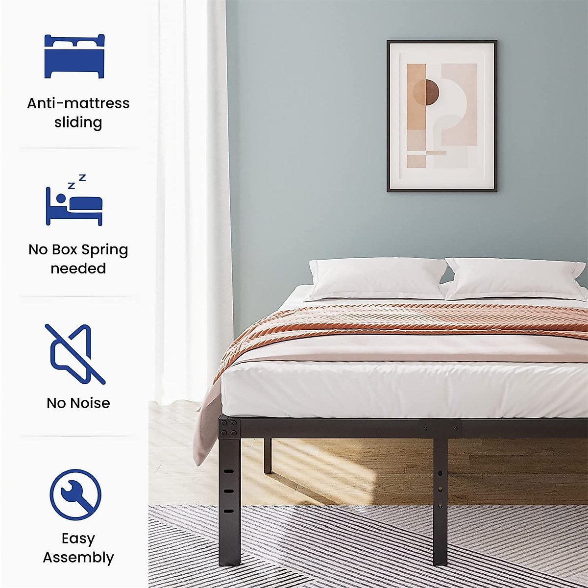 Joeffany Full Size Bed Frame with Storage 18 inch Tall,Platform Bedframe with Steel Slats Support, No Box-Spring Needed,Ample Storage Easy Assembly, Sturdy and Noise Free, Black (Full)