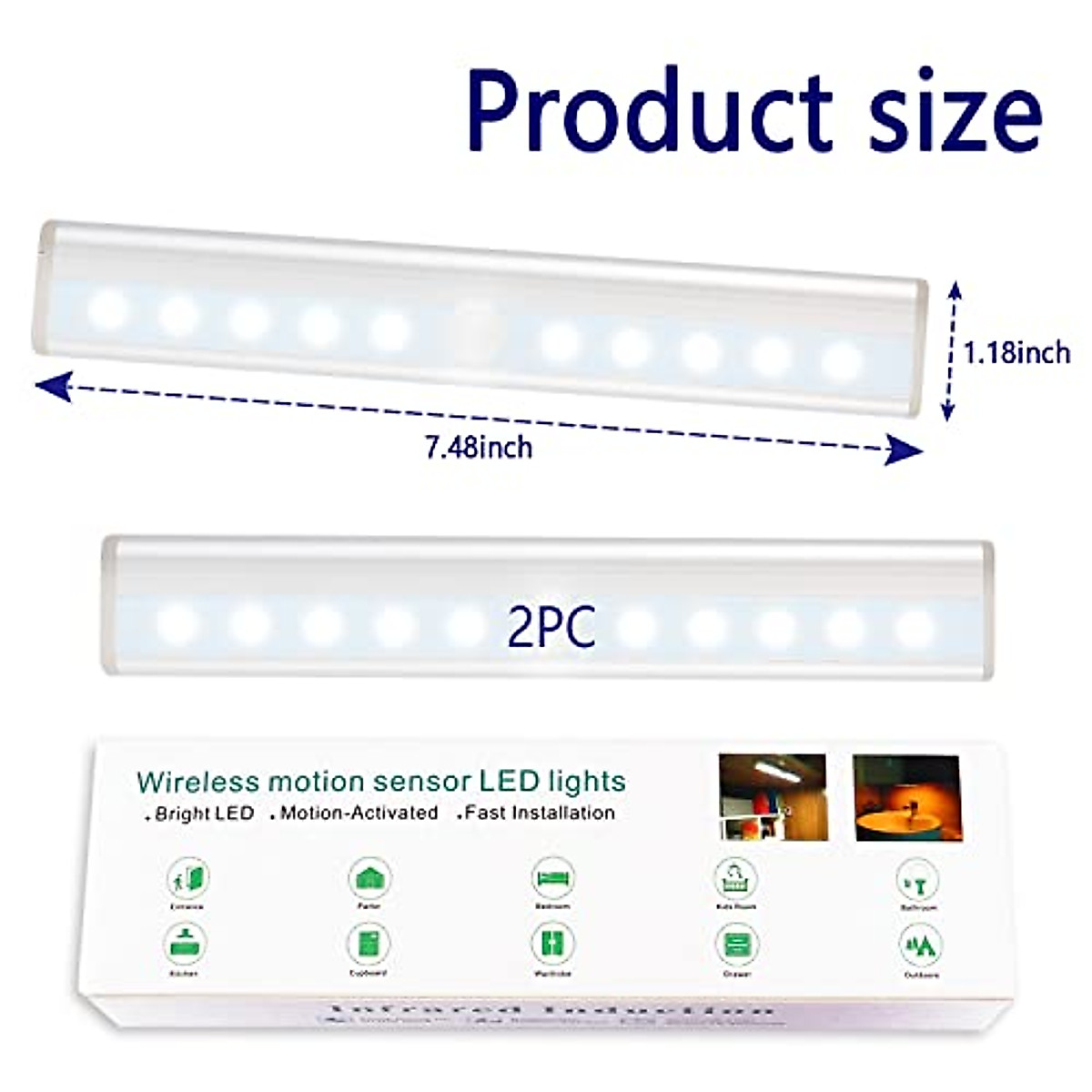 IHOTDER 2PCS RV Motion Sensor Led Light Strip,Cold Light 10 LED Intelligent Magnetic Motion Sensor Light,Essential RV Accessories for Travel Trailers,Motorhome,Camper,Kitchen,Wardrobe