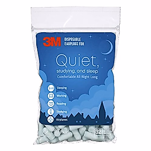 3M Disposable Earplugs For Quiet, Studying & Sleep, 80 Pairs (160 Plugs), Noise Reduction Rating (NRR) 32 dB, Comfortable All Night Long, Light Blue Ear Plugs, Come In Resealable Bag (EPQS-80B-SIOC)