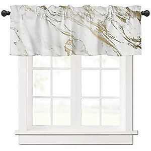 Kitchen Valances for Windows Marble Home Decor Rod Pocket Valance Curtain Topper for Bedroom Living Room Laundry 54x18 in White and Gold Texture Modern Abstract Ombre