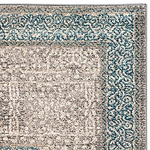 SAFAVIEH Sofia Collection 6'7" x 9'2" Light Grey/Blue SOF365A Vintage Oriental Distressed Non-Shedding Living Room Bedroom Dining Home Office Area Rug