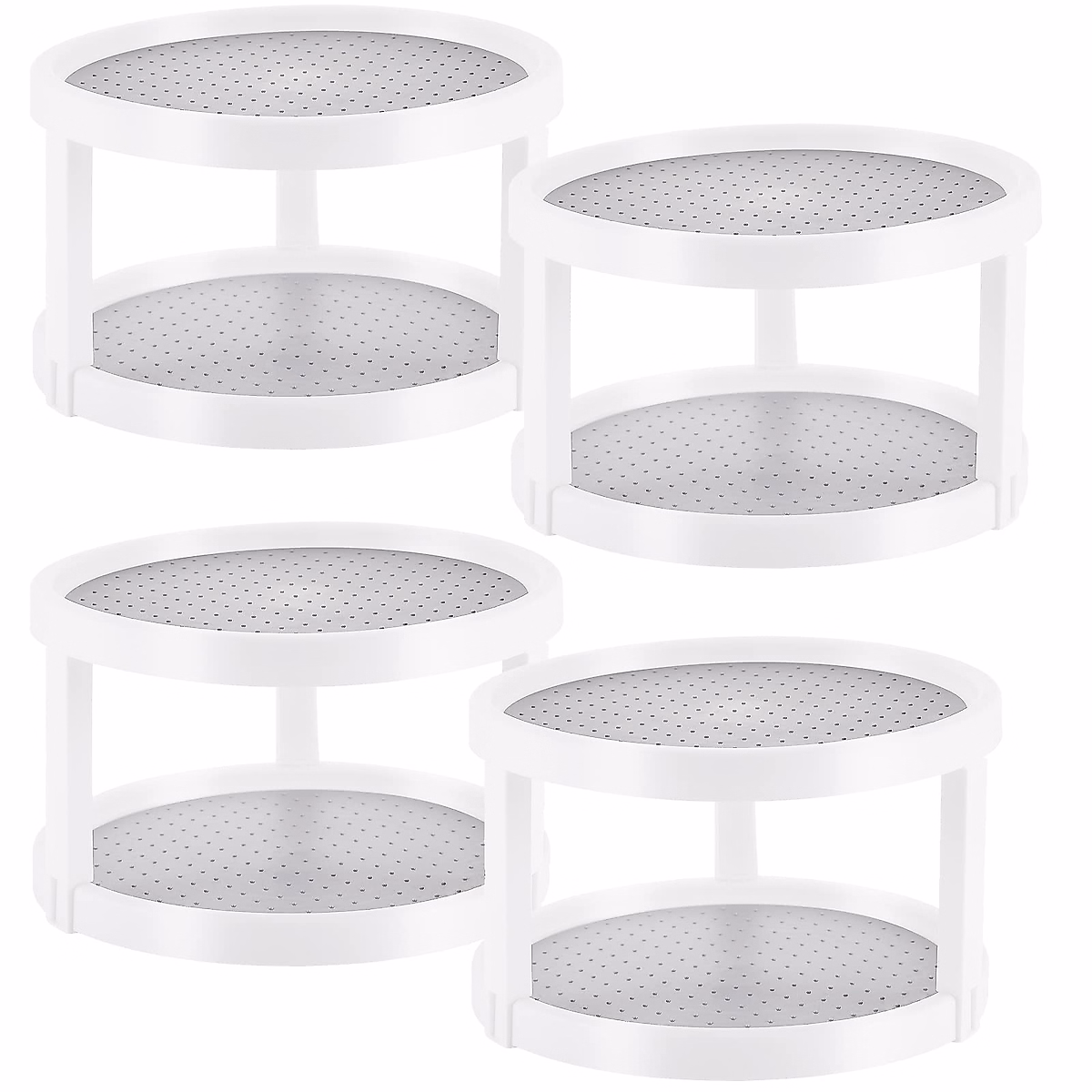 4 Pcs 2 Tier Non Skid Lazy Susan Turntable 10 inch Cabinet Organizer Plastic Lazy Susan Organizer Rotating Spice Rack Pantry Lazy Susan Organization and Storage for Kitchen Spices Condiments Fridge