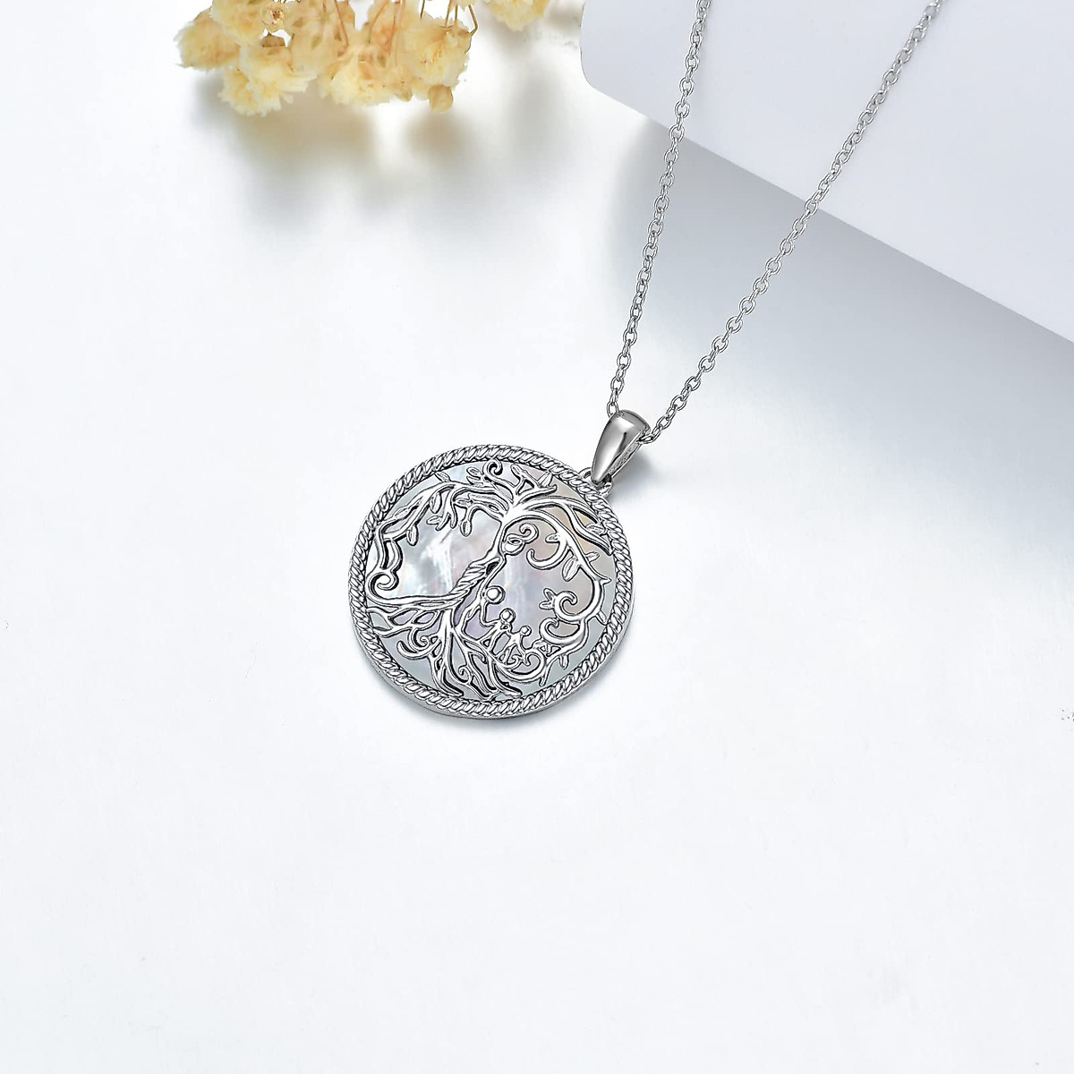 TOUPOP Mother of 3 Child Necklace Sterling Silver Family Tree of Life Mom 3 Son Pendant Necklace with Mother of Pearl Birthday Anniversary Christmas Mothers Day Jewelry Gifts for Women Mom Mother