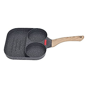 Nonstick Ceramic Frying Pan, Egg Frying Pan Heat Sensitive Silicone Aluminium Pancake Frying Pan with Comfortable Handle for Gas Stove and Induction Cookware (3 Holes)