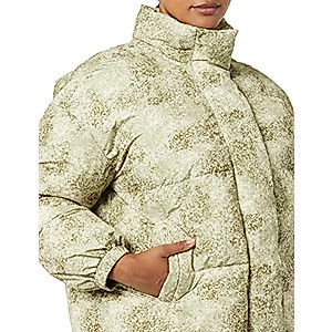 Amazon Essentials Women's Relaxed-Fit Mock-Neck Short Puffer Jacket (Available in Plus Size) (Previously Daily Ritual), Olive Speckled Print, Large