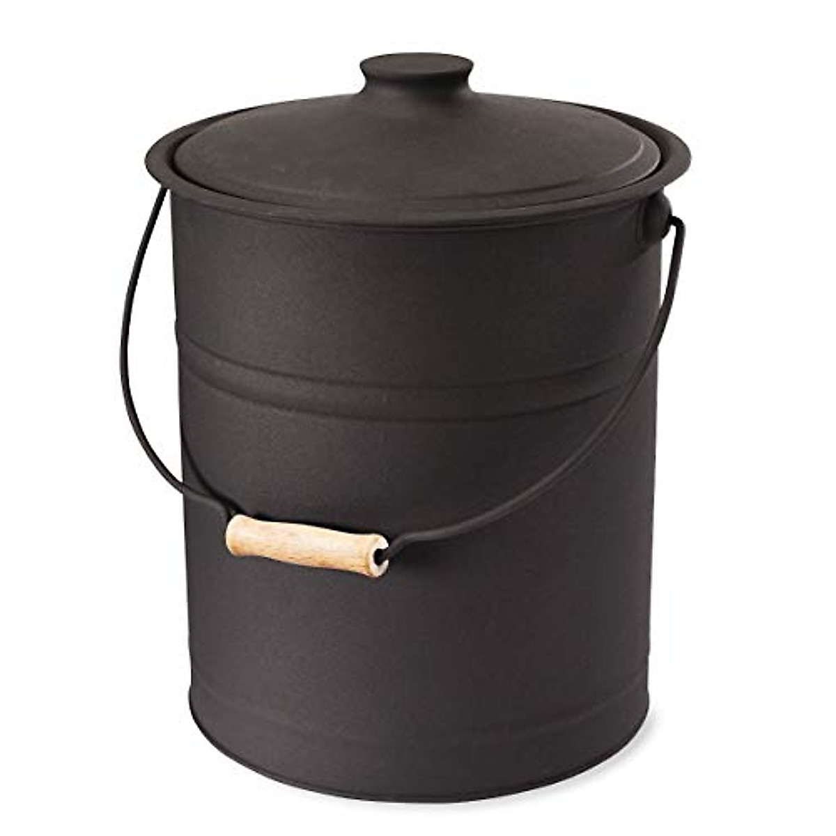 Plow & Hearth 3 Gallon Black Large Ash Bucket with Lid and Wood Handle | 28 Gauge Galvanized Iron Metal | Double Bottom | Tool for Fireplaces Fire Pits Wood Burning Stoves | Hearth Accessories
