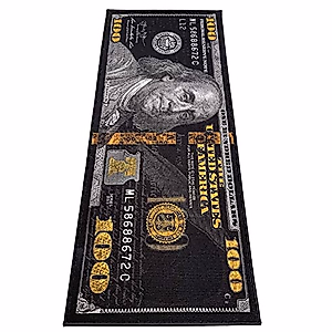 HUAHOO Black Money Rugs 100 Dollar Bill Area Rug Door Mat Runner for Living Room Bedroom Indoor Outdoor Rug (18" x 43")