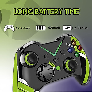 ETAMOON Wireless Gaming Controller compatible with Windows PC, Connection, USB Charging, LED Backlight (Black-green)