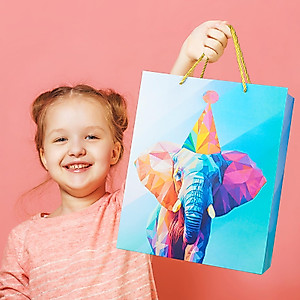 Purple Dino 13'' Large Birthday Gift Bag with Tissue Paper, Assorted Gift Bags for Kids, Happy Birthday Gift Bag for Girls and Boys, Gift Bag Set of 4