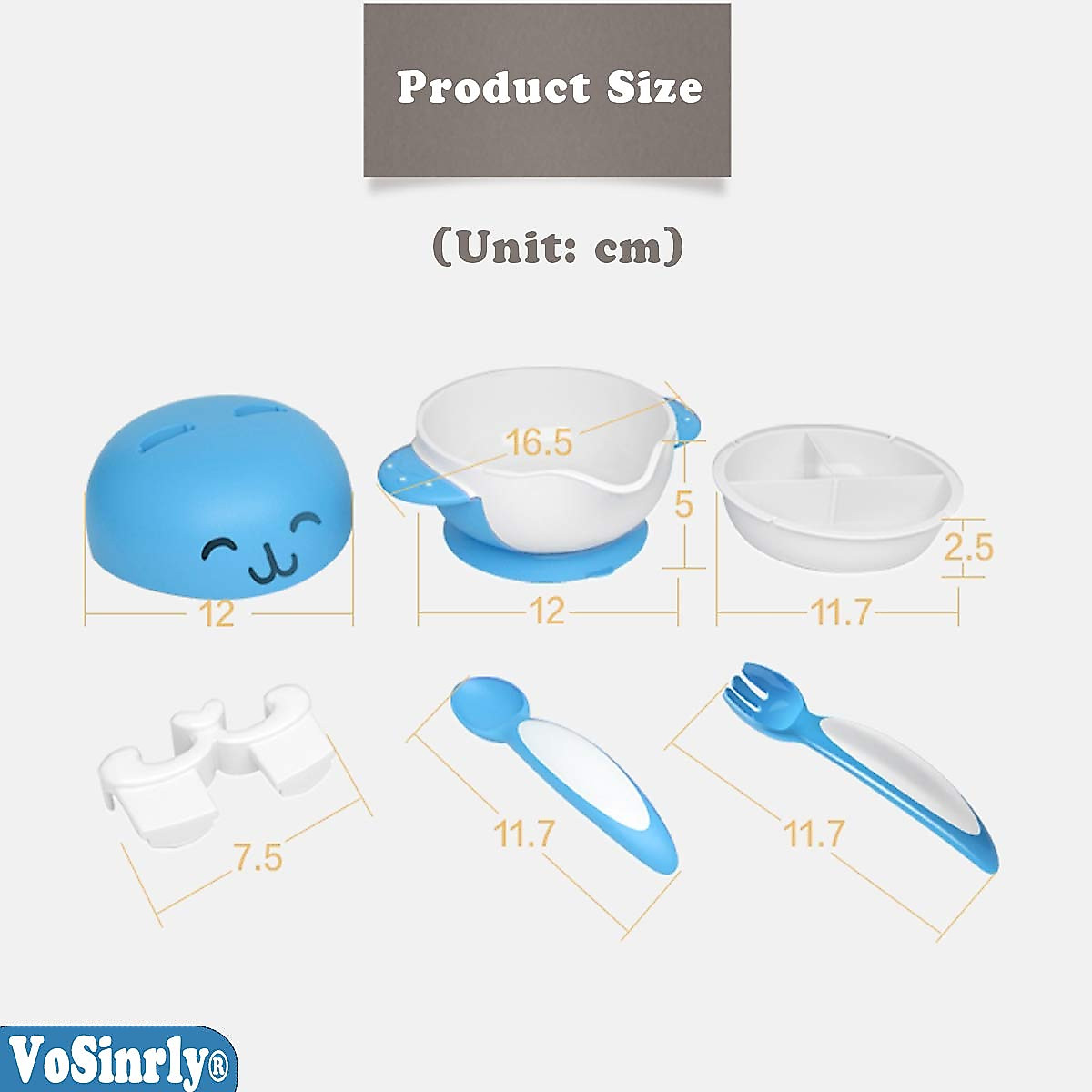 VoSinrly Baby Mate Suction Bowl for Toddlers with Fork & Spoon Set - Toddler Bowls with Suction and Lid - BPA Free Baby Feeding Set (Blue)